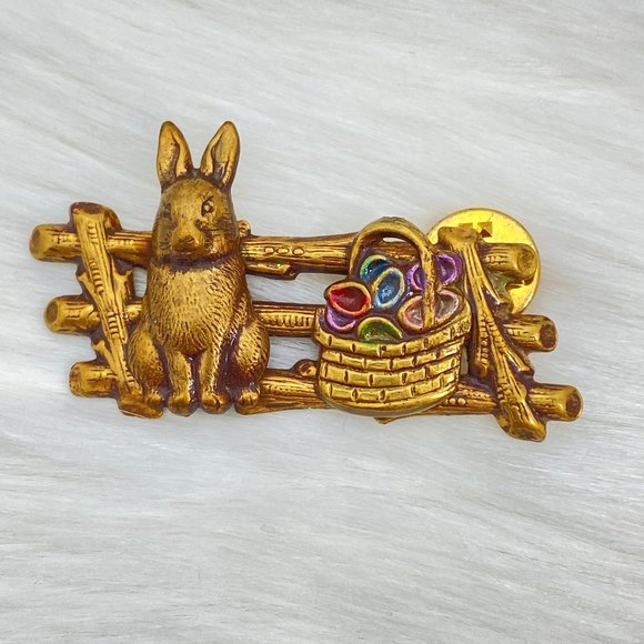 Vintage | Jewelry | Vintage Easter Bunny Fence Basket Pin | Poshmark